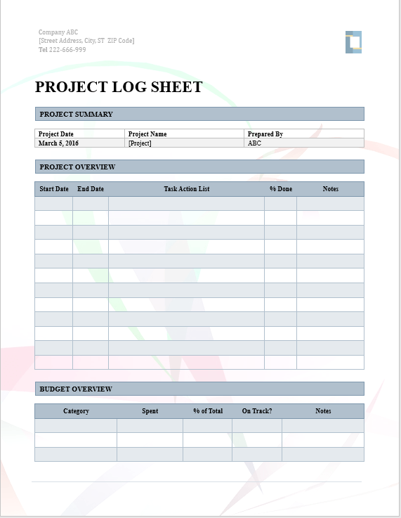 Project Log Template - Word Templates for Free Download