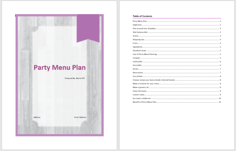 Party Menu Plan Template | Word Templates for Free Download