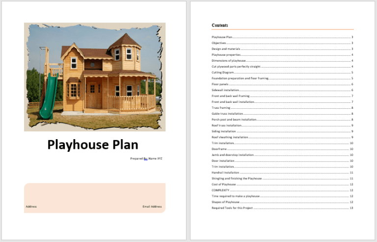 Playhouse Plan Template | Word Templates for Free Download