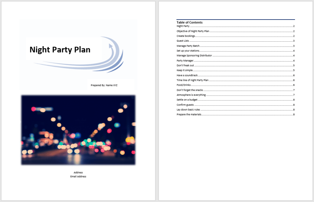 Night Party Plan Template | Word Templates for Free Download