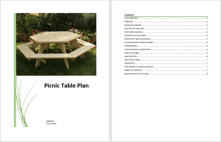 Picnic Table Plan Template | Word Templates for Free Download
