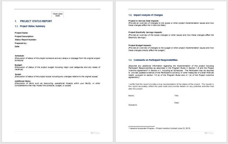 Free Project Status Report Templates – Word Templates for Free Download