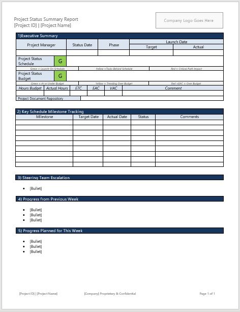 Free Project Status Report Templates - Word Templates for Free Download