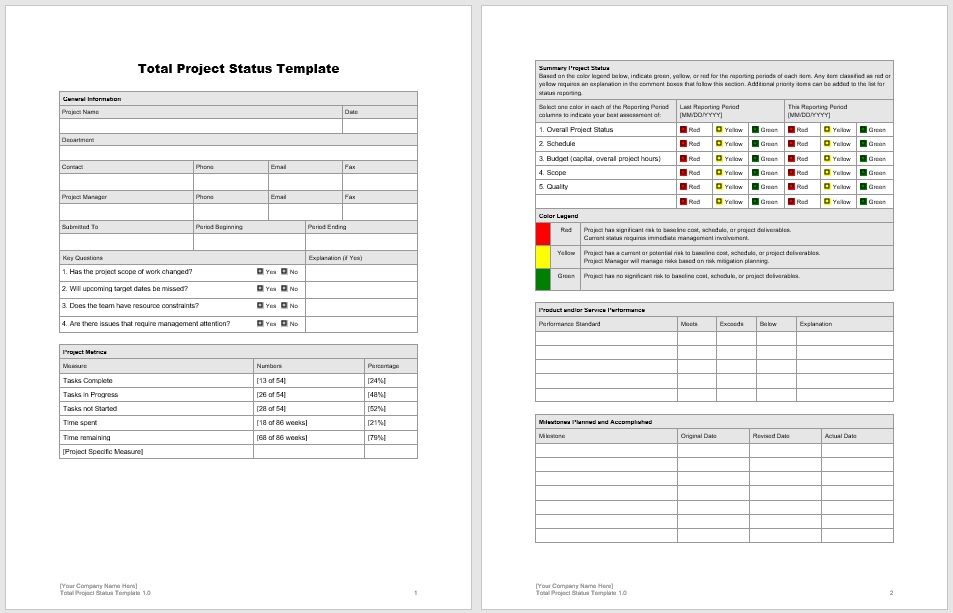 Free Project Status Report Templates - Word Templates for Free Download