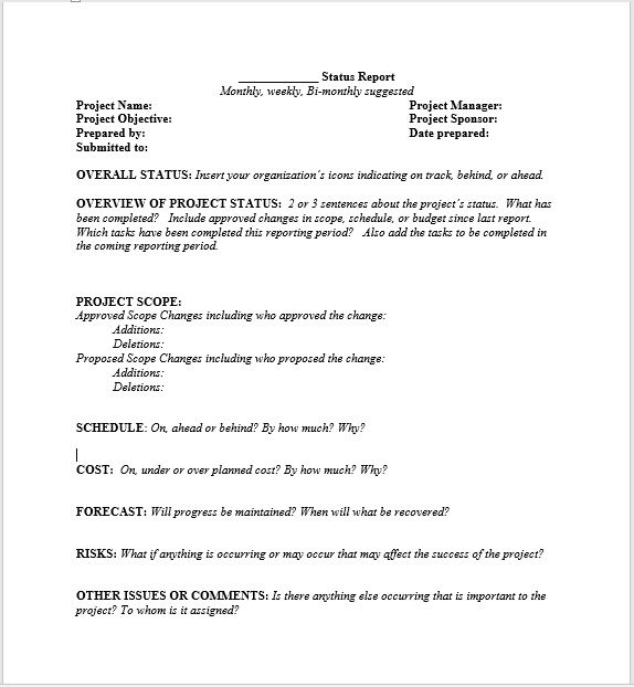 Free Project Status Report Templates – Word Templates for Free Download