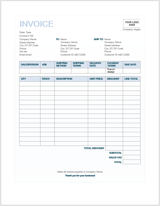 Create A Invoice Template In Word Signklo