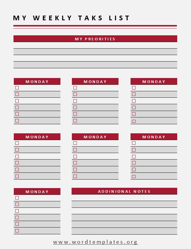 Task List Templates - Word Templates for Free Download