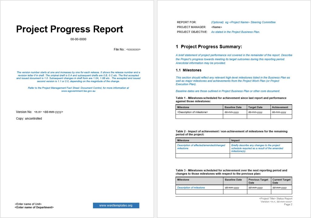 Project Progress Report Template – Word Templates for Free Download