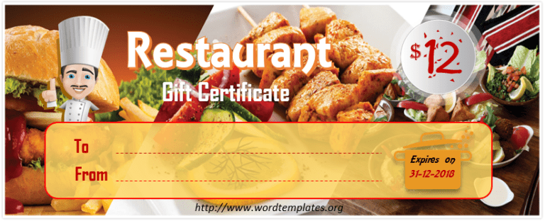 Restaurant Gift Certificate Template 2018 – 12 | Word Templates for ...