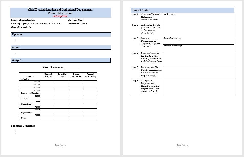 Free Project Status Report Templates - Word Templates for Free Download