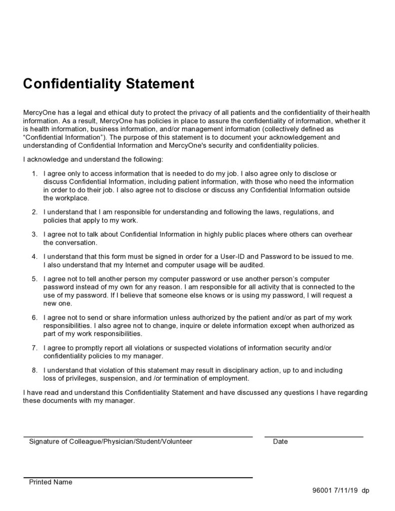 21 Free Confidentiality Statement Templates - Word Templates for Free ...