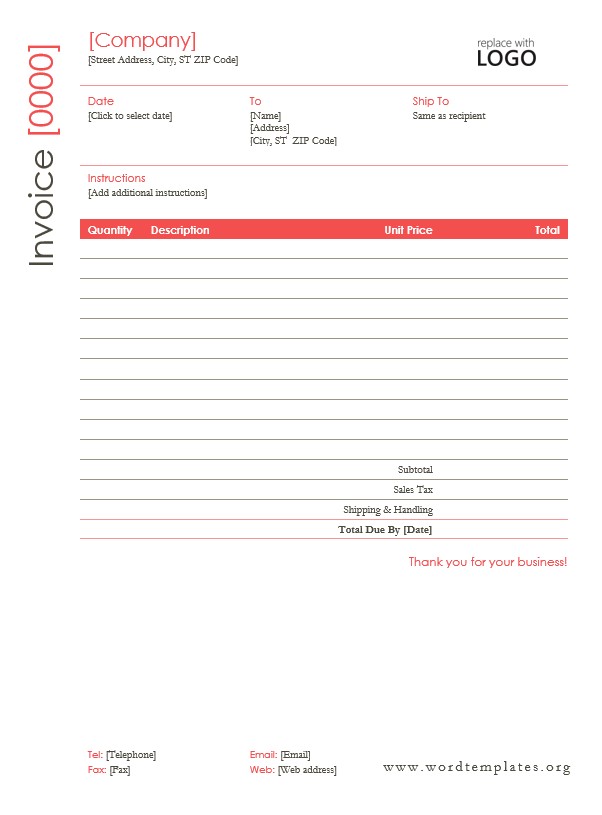 Free Invoice Templates - Word Templates for Free Download
