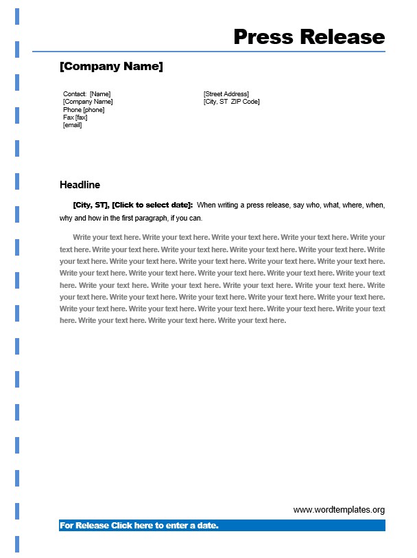 Press Release Templates - Word Templates for Free Download