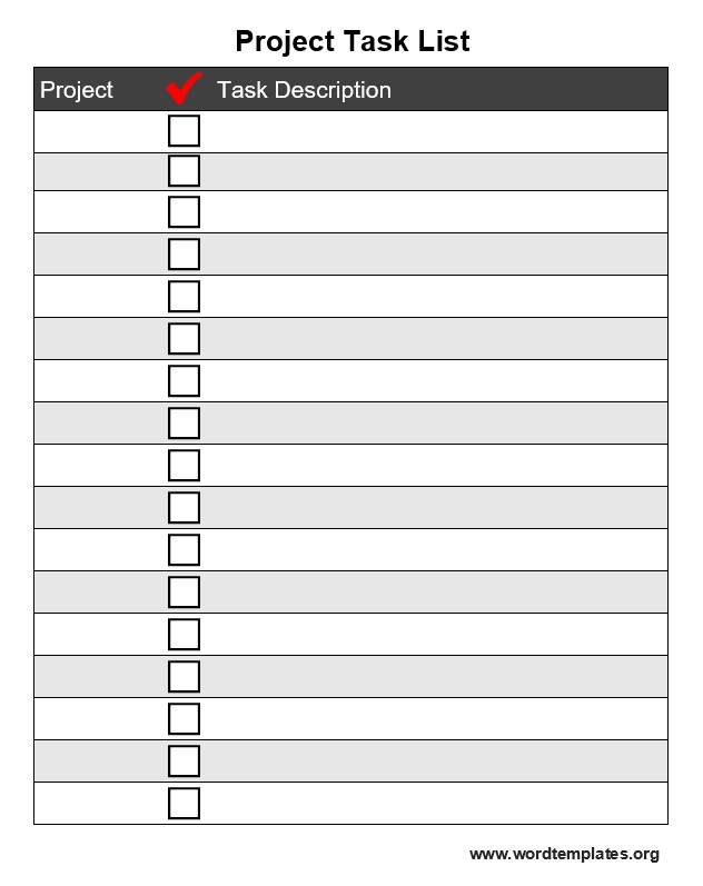Project Task List Templates - Word Templates for Free Download
