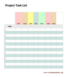 Project Task List Templates - Word Templates for Free Download